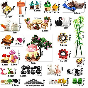 HYG 100pc Fairy Garden Accessories, Miniature Fairy Garden Decoration Figurines Kits, Fairy Garden Dollhouse and Animals, Micro Landscape Ornaments Kit, Briquettes Figurines Sets (A)