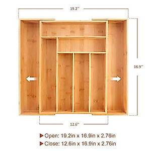 NA Bamboo Drawer Organizer, Expandable Silverware Holder, Cutlery Tray Flatware Organizer, Storage and Dividers for Knives Forks Kitchen Utensils, 6-8 Slots