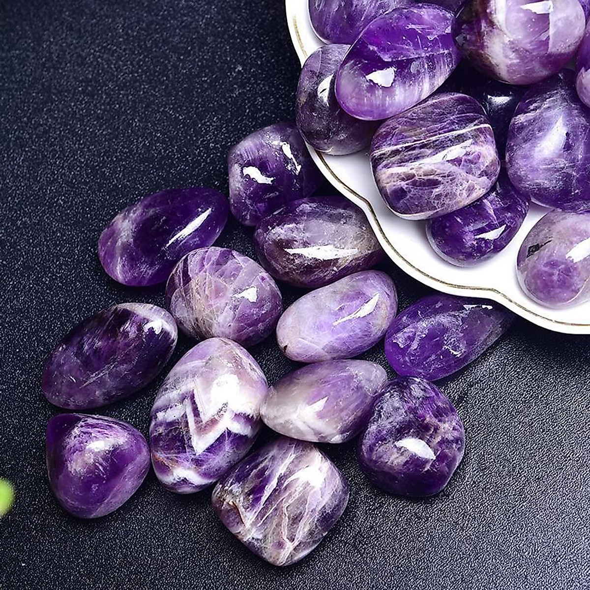 Amethyst Healing Crystal Stones, 1.25-2.0" Large Reiki Healing Gemstones Natural Tumbled Polished Stones for Energy Witchcraft Therapy Meditation