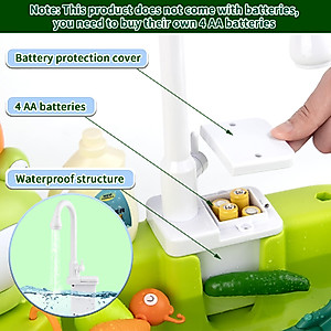 Play Sink with Running Water,Kids Electric Play Kitchen Sink Toys,Toddler Kitchen Sink Toy,Pool Floating Fishing Toys for Water Play-Green