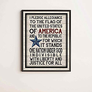 "I Pledge Allegiance to the Flag" -American Patriotic Wall Decor -11 x 14" Modern Typographic Print-Ready to Frame. Home-Office-School-Garage-Cave Decor. Display Your Patriotism! Printed on Paper.