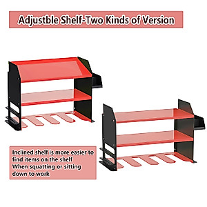 Luffioner Drill Storage Rack，Power Tool Organizer Drill Holder Wall Mount， Drill Organizer for Garage, Workshop,Drill Bit Storage Shlef, Holds 4 Drills with Screws Box (Red)