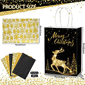 Funrous Gold Black Christmas Bags with Tissue Paper Xmas Black and Gold Gift Bags Metallic Gold Black Goody Treat Bags with Handles for Christmas Thanksgiving Candy Cookies Party Supplies (16 Pcs)