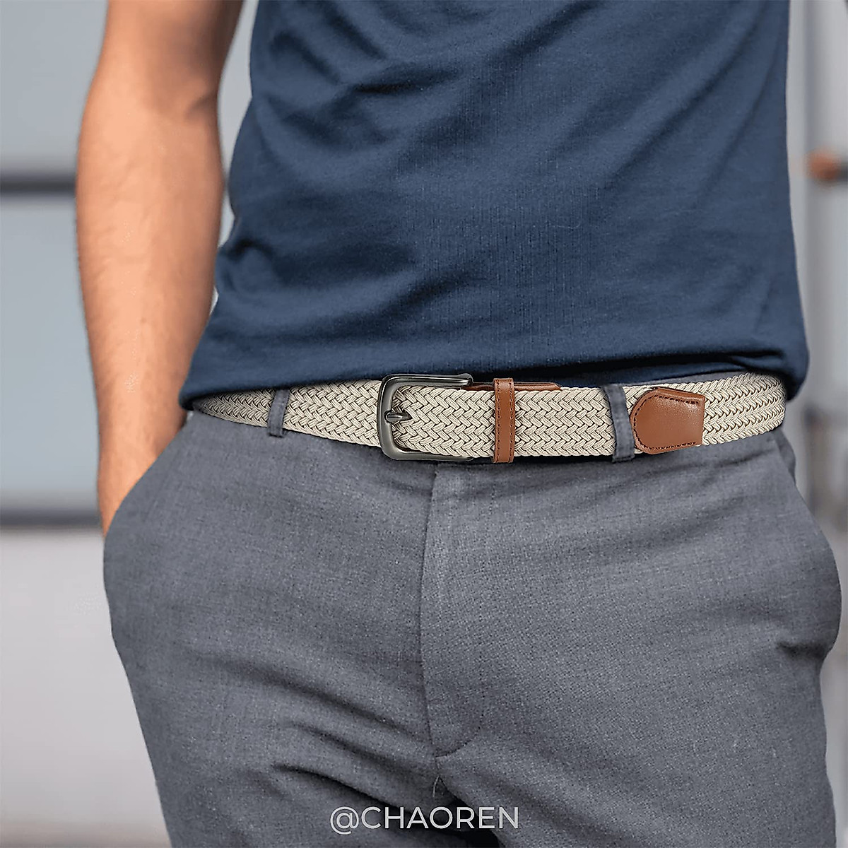 CHAOREN Mens belt - Braided Stretch Golf Belt for Men 1 3/8"- Gift for Golf Pants Casual Shorts Jeans