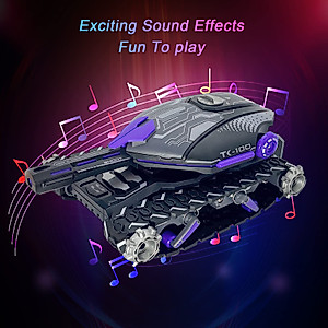 Bindove RC Stunt Tank with Light, Watch Gesture Sensor RC Tank Toy, 360 Rotation Remote Control Stunt Car Shooting Water Bullets, Gifts for Children (Tracked Black Purple)