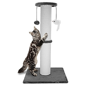 Ahomdoo Cat Scratching Post 34 Inches Heavy Duty and Thicker Cat Scratching Post Sisal Rope with Hanging Ball and Mice Scratching Post for Indoor Cats and Adult(Grey)