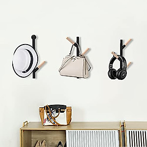X-cosrack Wall Mounted Coat Rack Splicable Metal & Wood Hat Hanger Rack with 8 Hooks, 3-in-1 Tree Hanger Organizer for Coat Bag Scarves Clothes for Entryway Hallway Bedroom