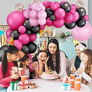 Black Pink Rose Red Balloon Arch Kit-106 Pcs Roes Red Pink Black Confetti Balloons for Girls Women Oh La La Baby Shower Birthday Paris Theme Party Supplies