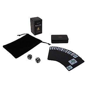 Funrarity Chinese Mahjong Cards Deluxe Set 144 Playing Cards with 2 Dice and Travel Bag (Mah Jong, Mahjongg, Mah-Jongg, Mah Jongg, Majiang) Plastic PVC Portable Durable Waterproof Black