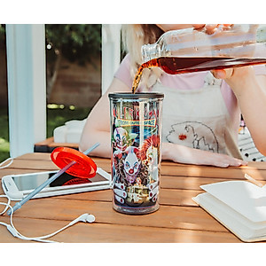 Silver Buffalo Killer Klowns From Outer Space Plastic Cold Cup With Spill-Resistant Lid and Reusable Straw | Double-Walled Travel Tumbler For Drinks | Holds 20 Ounces