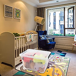 Yarebest 4-Pack Latch Storage Box, 30 Liter Clear Large Plastic Box Tote Bins with Wheels