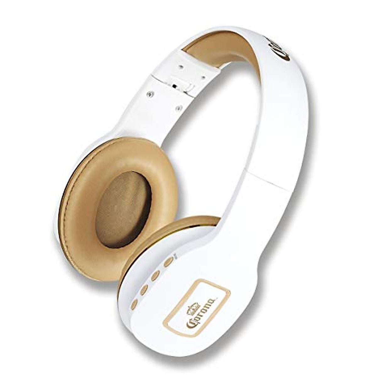 Corona Bluetooth Wireless Headphones with Built-in Microphone, Rechargeable and Foldable Closed-Back with 2-in-1 Aux and Bluetooth Connections (CJHP001) White/Gold