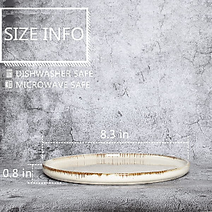 Bosmarlin Ceramic Dinner Plates Set of 4, Stoneware Plates for Salad, Pasta, Dessert, Microwave and Dishwasher Safe (Beige, 8.2 in)