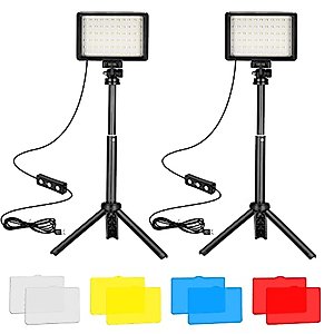 Ci-Fotto LED Video Light 2-Pack, 5600K Dimmable USB Photo Lights with Mini Tripod and Colored Filters for Photo Studios, Small Angle Shooting, Video Recording, Game Streaming