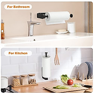 Paper Towel Holder Under Cabinet , One Hand Operable Paper Towel Holder Wall Mount with Damping Effec, Under Counter Paper Towel Holder Self-Adhesive or Drilled, for Kitchen, Bathroom ( Black)