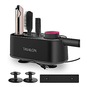 TASALON Hair Dryer Holder, Hair Tool Organizer, 3 in 1 Wall Mounted/Cabinet Door/Countertop Blow Dryer Holder, Flat Iron, Hair Straightener Holder, Curling Iron Holder, Hot Hair Tool Holder- Black