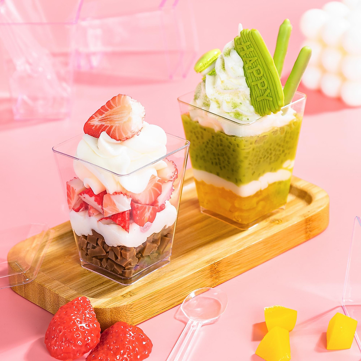 POMINEL Dessert Parfait Cups with Lids, 50 Pack 5 oz Vasos Para Postres Plastic Dessert Cups with Lids and Spoons