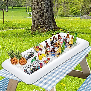 3PCS Inflatable Serving Bar, Buffet Cooler with Drain Plug - Salad Picnic Ice Food Server - Luau Pool Hawaiian Party Supplies with a Hand Pump