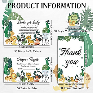 Fumete 50 Sets Woodland Baby Shower Invitations, Diaper Raffle Tickets, Baby Shower Book Request Cards with Envelopes, Invited Stickers Jungle for Baby Shower Boy