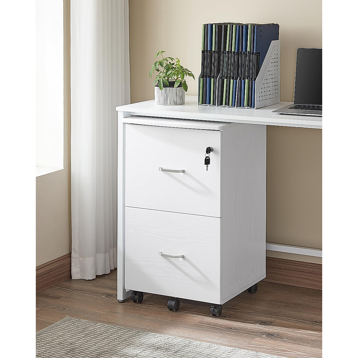 VASAGLE 2-Drawer File Cabinet, Locking Filing Cabinet for Home Office, Small Rolling File Cabinet, Printer Stand, for A4, Letter-Size, Assembly Required, Honey Brown and Ink Black ULCD027T46V2