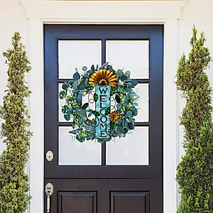 Metal Welcome Sign Rustic Wall Hanging Plaque - Decorative Welcome Flower Signs for Porch Front Door Farmhouse Home Decoration Garden Themed Wreath Ornament (Yellow)