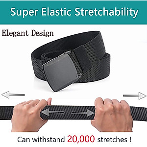 LionVII Men's Stretch Belts -Breathable Casual Web Belt for Men with No Metal Plastic Buckle for Work Sports, Adjustable [53" L x 1.5" W](Black)