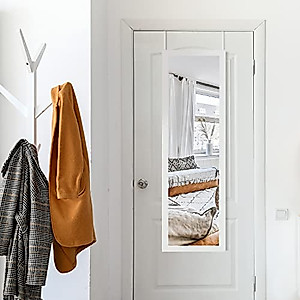 Mirrorize Full Length Over the Door, Long Door Hanging Large Mirrors for Wall Full Body, Shatterproof Tall Floor Mirror, 42"X14", White