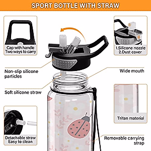 xigua Ladybug Water Bottle with Straw Lid,32 oz Leakproof Sport Water Bottle with Wide Handle for Gym,Cycling,School,Travel