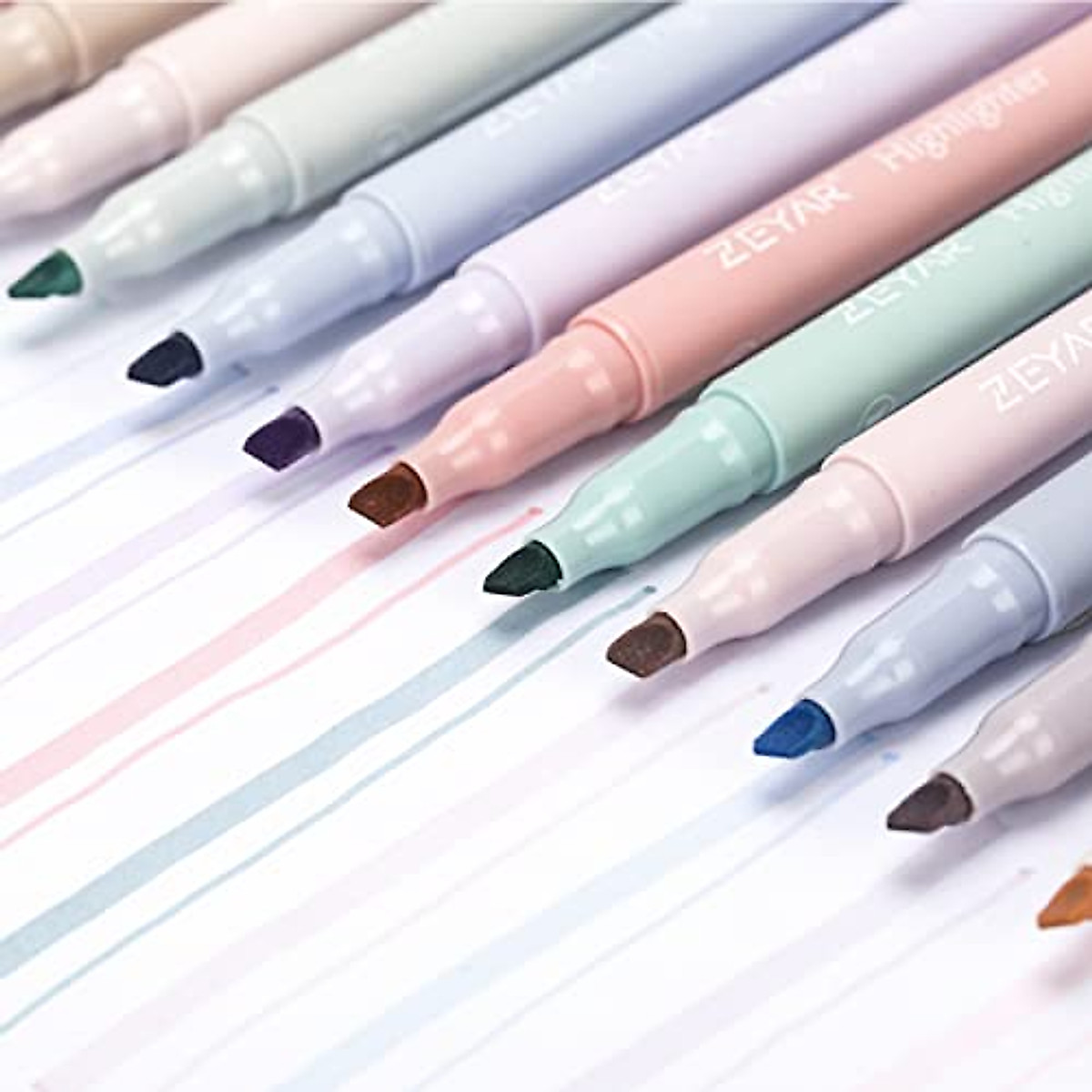 ZEYAR Cute Highlighters With Duals Tips, Cream Colors, Chisel Tip and Bullet tip, Aesthetic Highlighter Marker, No Bleed Dry Fast Easy to Hold(12 Cream Colors)