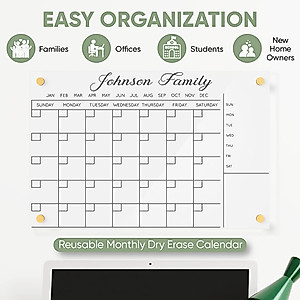 Personalized Acrylic Calendar for Wall - Ships Next Day, Made in America, Clear Dry Erase Planner for Home, Office, & Family, Glass Calendar Alternative, Easy to Clean (Clear - 16x20)