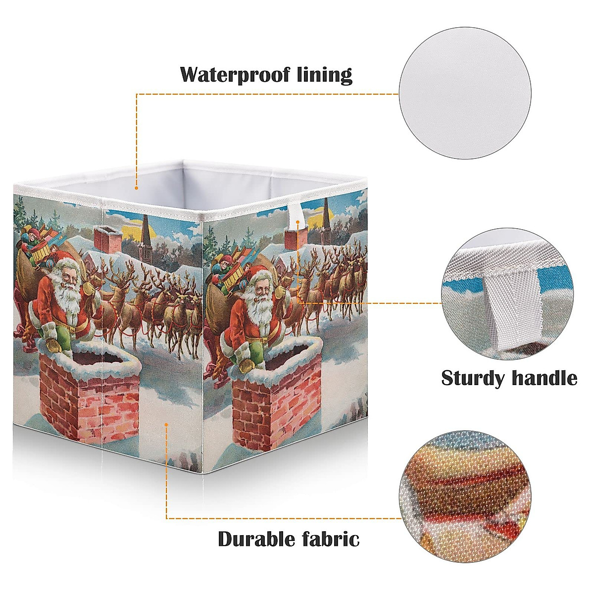 QUGRL Roof Santa Claus Cube Storage Bins Organizer Reindeer Sled Clothes Storage Basket Box for Shelves Closet Cabinet Office Dorm Bedroom 11x11 in