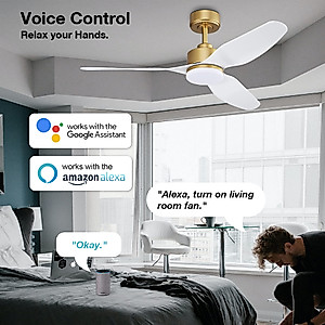 Hoenofly 48 Inch Smart Ceiling Fans with Lights and Remote Control,Dimmable LED Light,Outdoor Indoor Gold White Ceiling Fan,Quiet DC Motor,WIFI Alexa App Workable,for Modern Bedroom Living Room Patio
