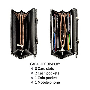 U+U Small Wallet Purses for Women Crossbody Bag Woven Credit Card Holder with Detachable Metal Chain Cell Phone Purse Women's Shoulder Handbags（Black）