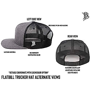 Branded Bills ‘The Salute' USA Flag Leather Patch Hat Flat Trucker - One Size Fits All (Heather Grey/Black)