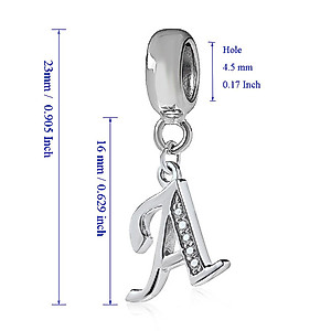 Sambaah Alphabet Charm Letter Beads Solid 925 Sterling Silver with Cubic Stones, Complete A~Z Gift Options fit Pandora European Bracelets(A)