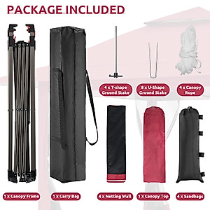 UDPATIO 11'x11' Pop up Gazebo Canopy Tent, Outdoor Patio Waterproof Gazebo with Mosquito Netting for Lawn, Garden, Backyard and Deck, Red