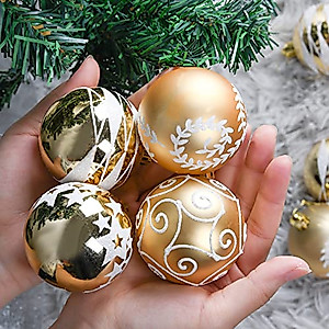 Gold Christmas Tree Ornaments Decorations: Golden Xmas Ornaments Shatterproof Decor- 2.36inches | 60mm Small Christmas Baubles Set Plastic