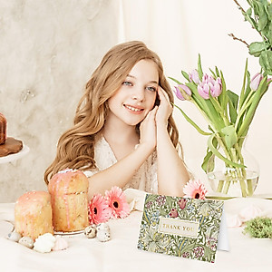 Whaline 24 Pack Plants Floral Gold Foil Thank You Cards Bulk Green Flower Greeting Cards with Envelope Sticker Vintage Blank Note Cards for Birthday Baby Shower Party Supplies, 4 x 6 Inch