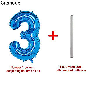 Blue 3 Balloons,40 Inch Birthday Foil Balloon Party Decorations Supplies Helium Mylar Digital Balloons (Blue Number 3)