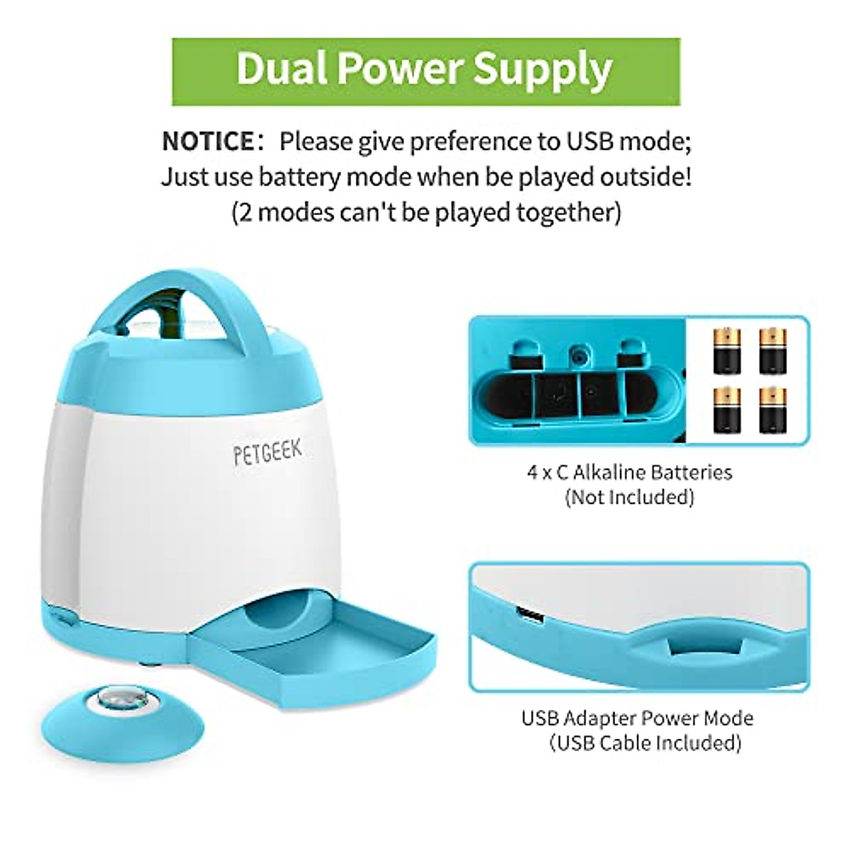 PETGEEK Automatic Dog Feeder Toy, Interactive Dog Puzzle Toys Treat Dispensing, Electronic Dog Food Dispenser Remote Control, Safe ABS Material Pet Toy for All Breeds of Dogs, Blue Color