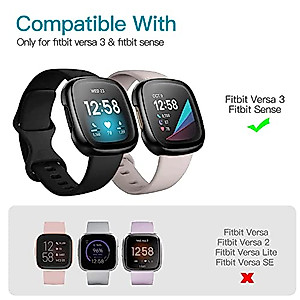2 Pack Case Compatible for Fitbit Versa 3 /Sense,Shock-Proof and Shatter-Resistant Hard PC Case with Tempered Glass Screen Protector (Black)