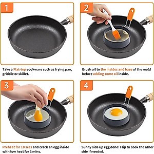 Large Egg Ring 3.5 Inches 4 PCS - Egg Rings for Frying with Oil Brush, Fried Egg Mold Egg Mcmuffins Makers Omelet Pancake Cookie Makers