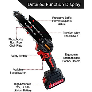 Mini Chainsaw Cordless 6-Inch with 2 Battery, YINLONGDAO Electric Compact Chain Saw with Brushless motor, Handheld Chain Saw Pruning Shears Chainsaw for Courtyard, Tree Branches, Household and Garden