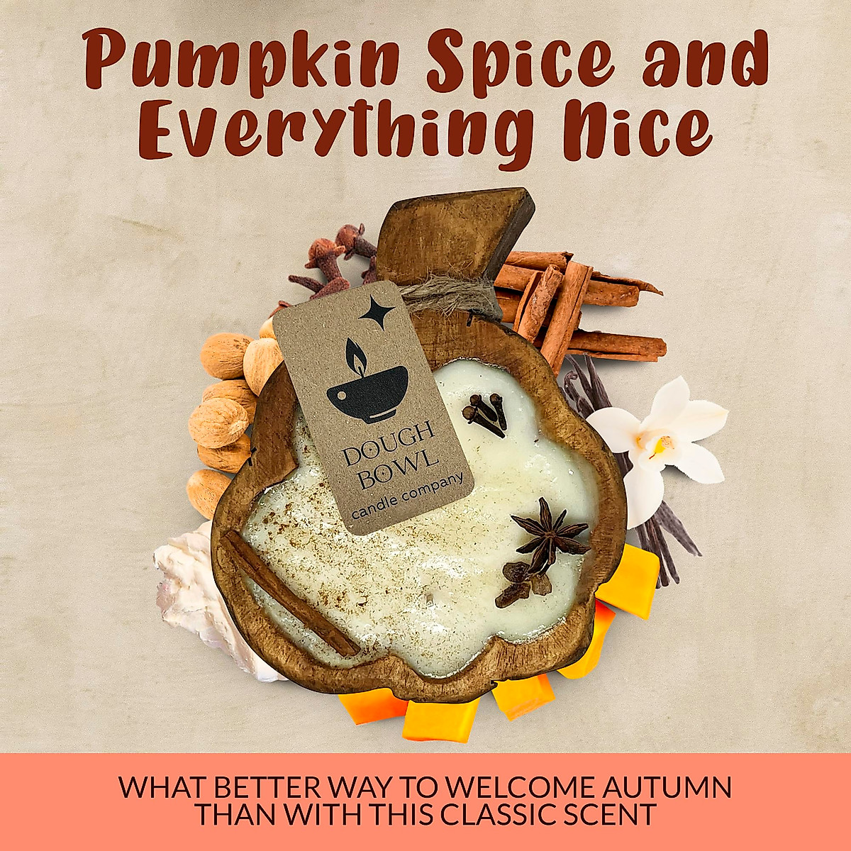 Dough Bowl Candle Co. Pumpkin Candle - 8"x6"x1.5" Pumpkin Spice Candles with 35 Hour Burn Time, Wooden Fall Candles with 100% Soy Wax, 3 Wick Fall Scented Candles, Fall Room Decor, Autumn Candle