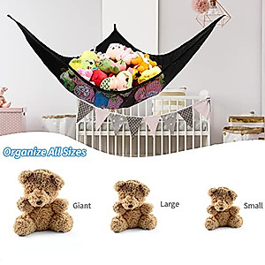 KanYool Stuffed Animal Net, Jumbo Stuffed Animal Toy Hammock Hanging Stuff Animals Organizer Storage Net Boho Large Corner Plush Toys Net Holder for Nursery Play Room Bedroom Kid Room 2 Pack Black