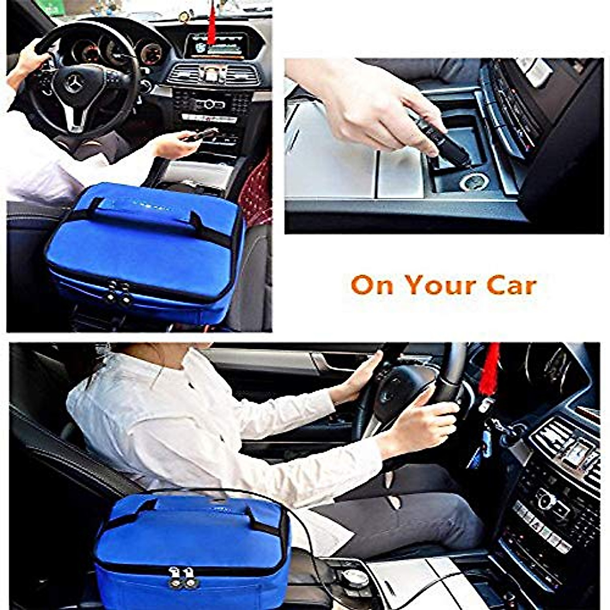 Portable Oven, 12V Car Food Warmer Portable Personal Mini Oven Electric Heated Lunch Box for Personal Microwave Tote Prepared Meals Reheat & Raw Food Slow Cooker ForTriping/Camping/Picnic(Blue)