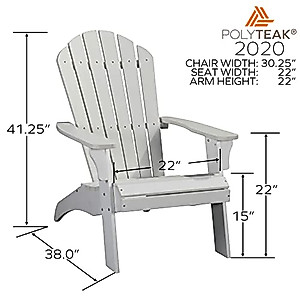 PolyTEAK Extra Large Adirondack Chair, Premium Weather Resistant Poly Lumber, Outdoor Patio Furniture, Up to 350 lbs, Wide Seat Outside Chairs for Porches, Decks, and Pool Side, King Collection, White