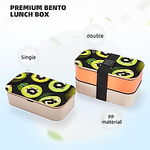 Green Kiwi Adult Lunch Box, Bento Box, With Cutlery Set Of 3, 2 Compartments, Rectangular, Lunch Box For Adults