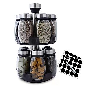 Revolving Spice Rack Organizer Storage for kitchen, Spice Stand Holder, Spinning Countertop Herb and Spice Rack Organizer with 12 Glass Jar Bottles Set