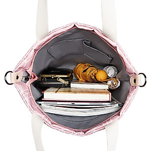 KALIDI Canvas Tote Bags Casual Shoulder Handbags Purse Geometric Patterns Crossbody Work Bag for Women, Pink